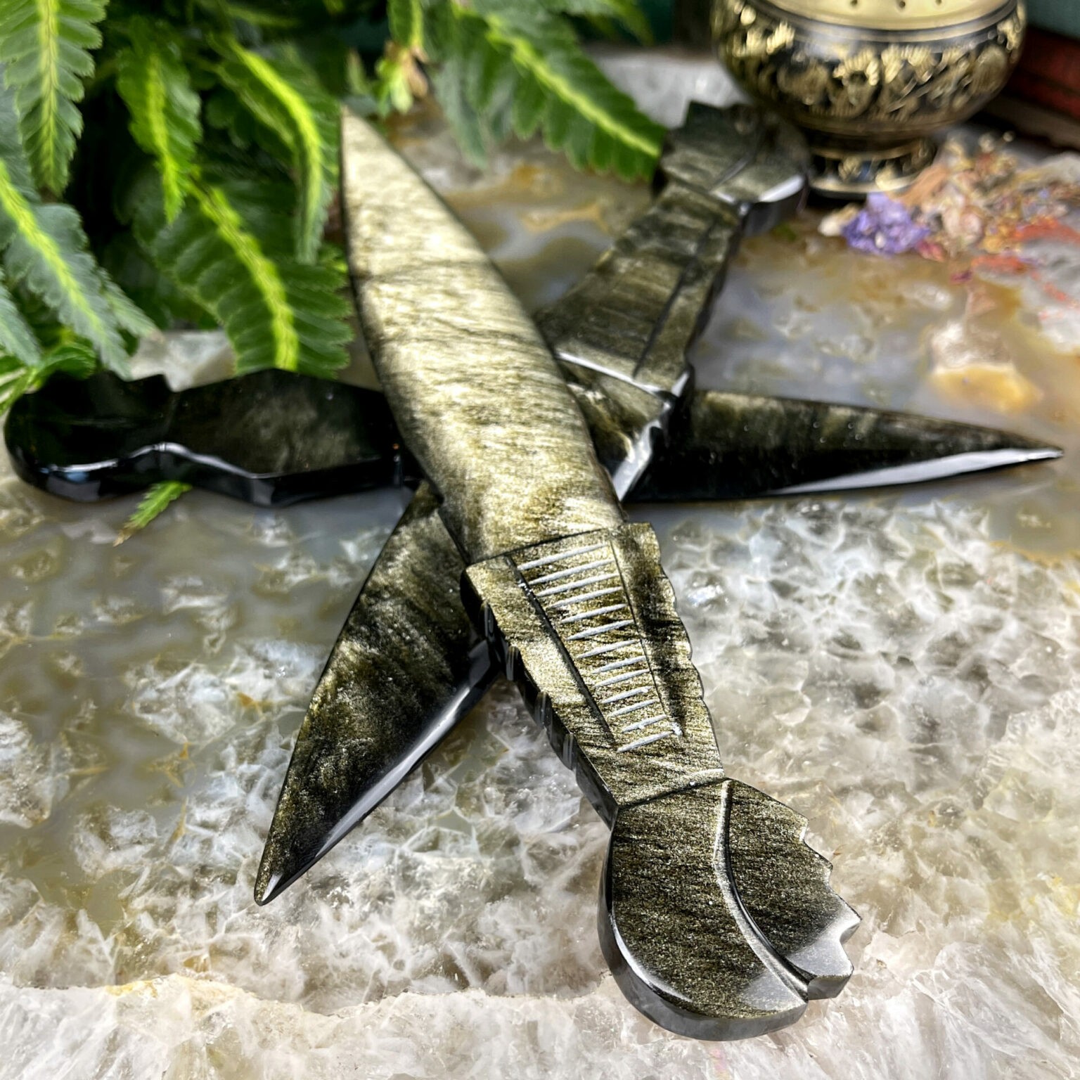 Sage Goddess Golden Sheen Obsidian Athame for shadow integration