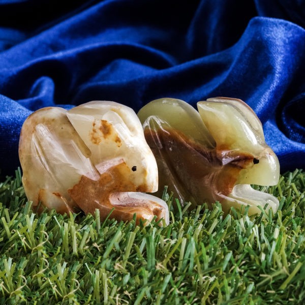 Rainbow Onyx Rabbit with Rhodochrosite Egg for various intentions