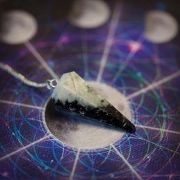 Moon Magic Pendulum Mat with Rainbow Moonstone Pendulum for seeing into ...