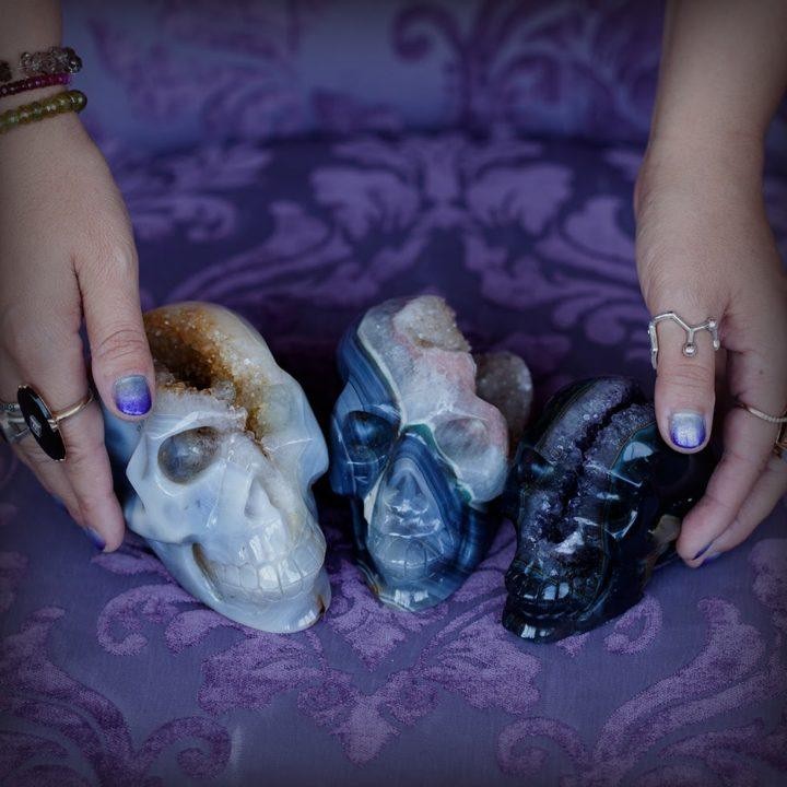 Druzy agate geode skulls for Earthy protection and accessing ancient wisdom