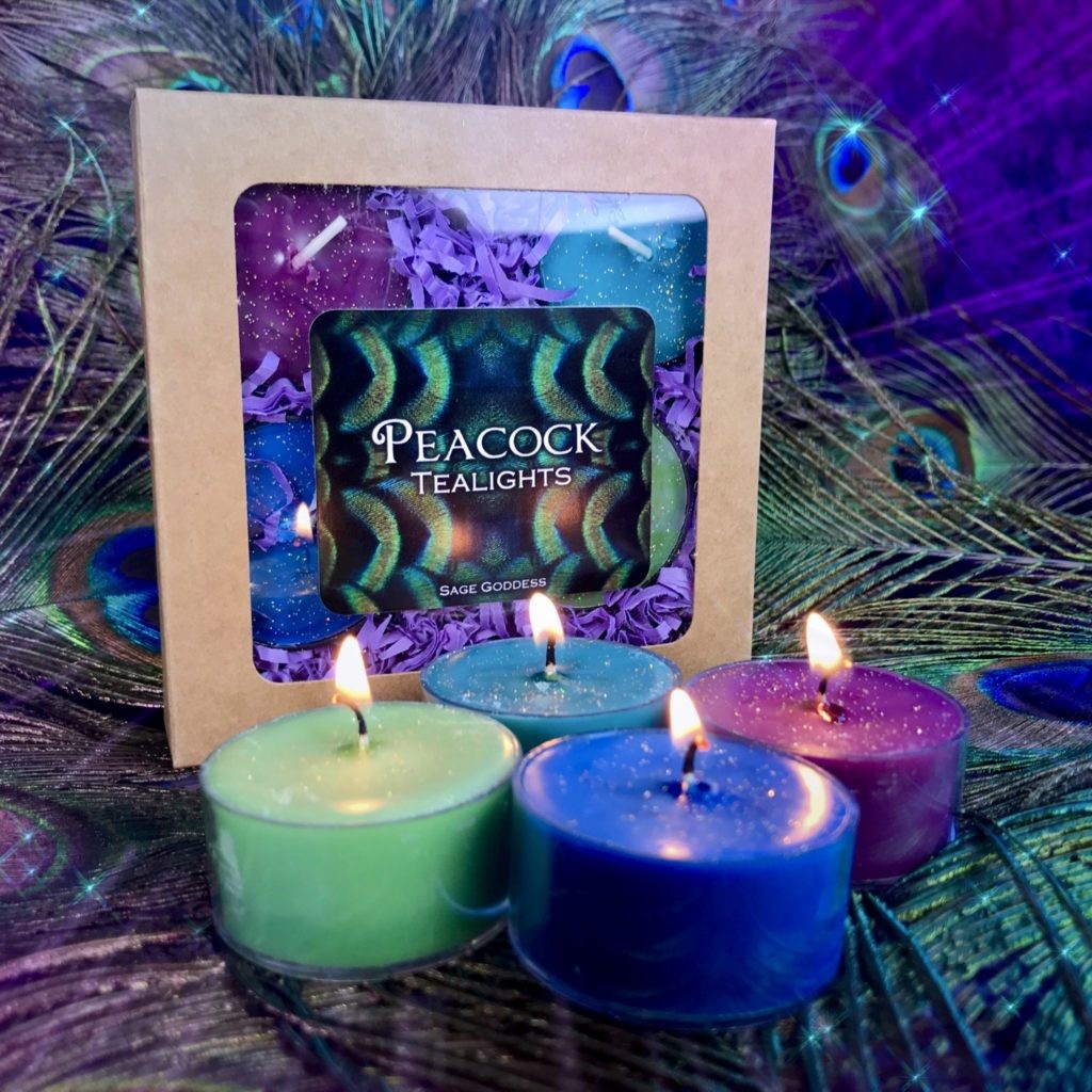 Peacock Intention Tea Lights for wisdom & confidence - Sage Goddess
