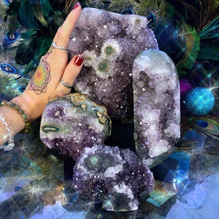 Amethyst Magic Clusters on Stands for amplifying peace in your home
