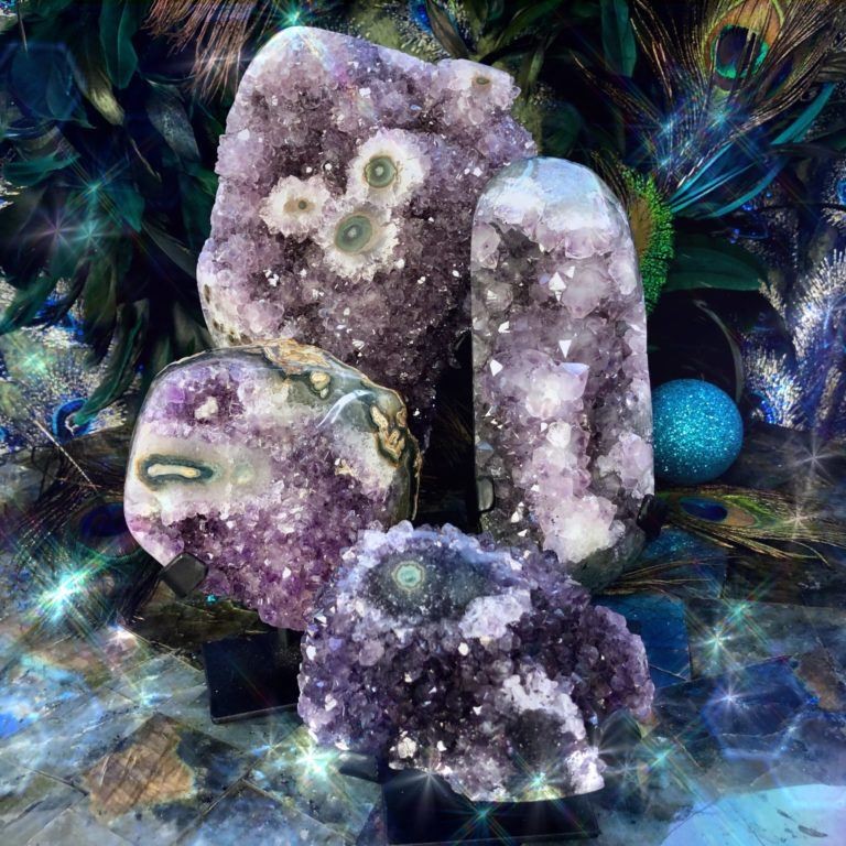 Amethyst Magic Clusters on Stands for amplifying peace in your home