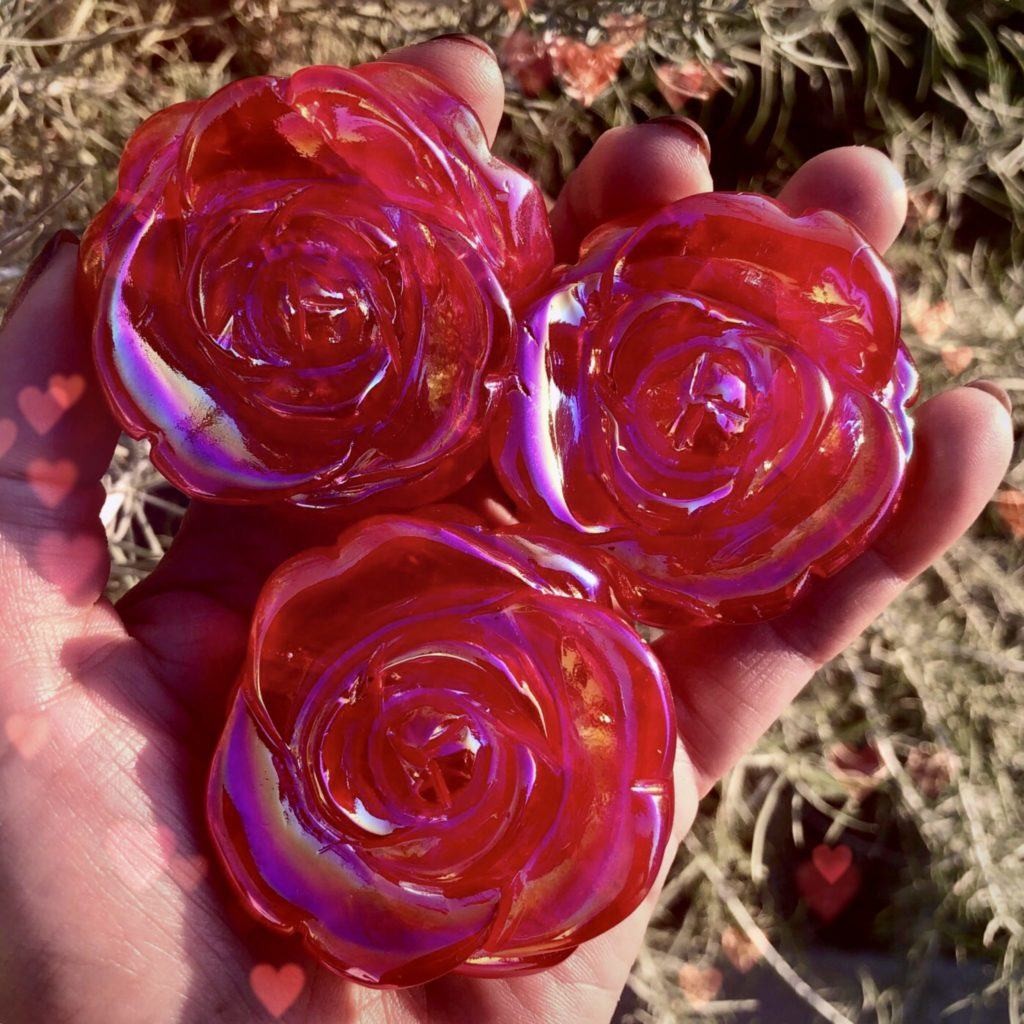 Red Aura Rose Quartz Roses for love, romance, and heart-healing