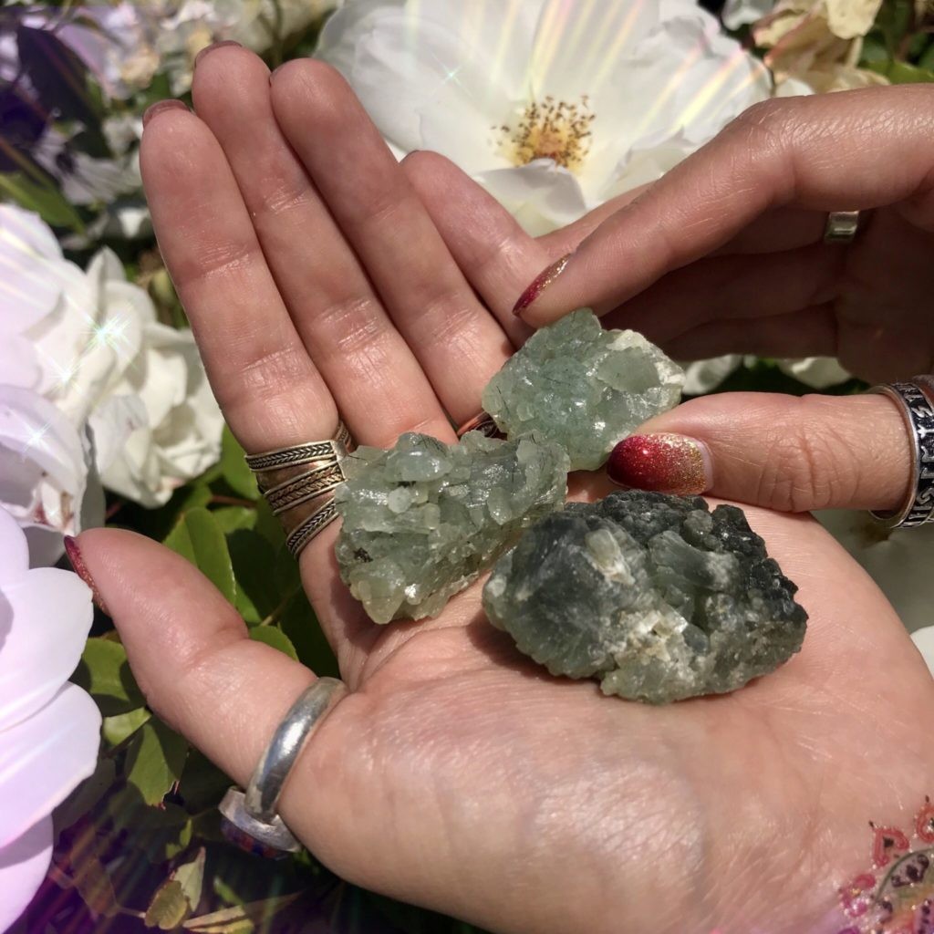 Natural prehnite with epidote for self-care and healthy boundaries