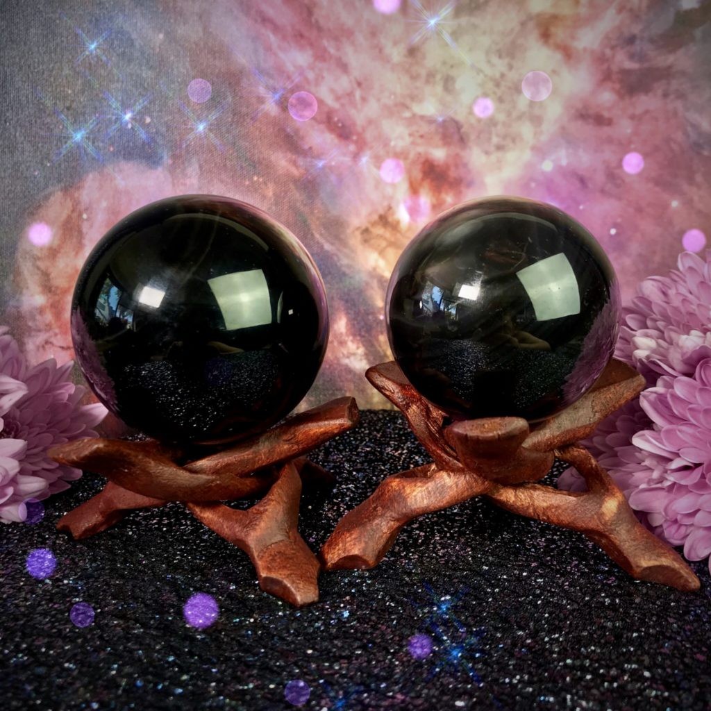 Shadow Vortex Obsidian Spheres with sphere stand for letting it all go