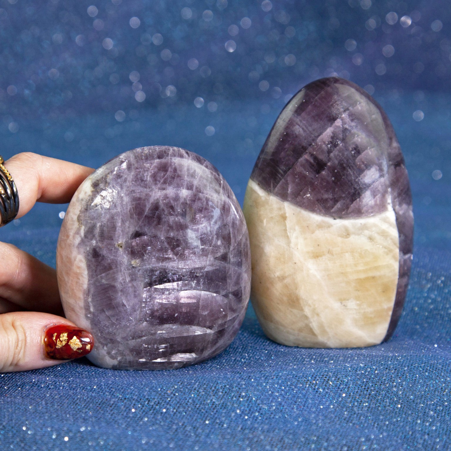 Gemstone Sale: Purple Anhydrite with Peach Moonstone Pillar