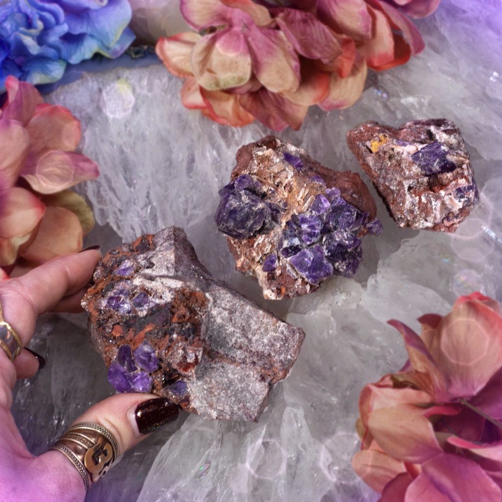 Grounded Soul Pathing Purple Fluorite on Limonite for clarity