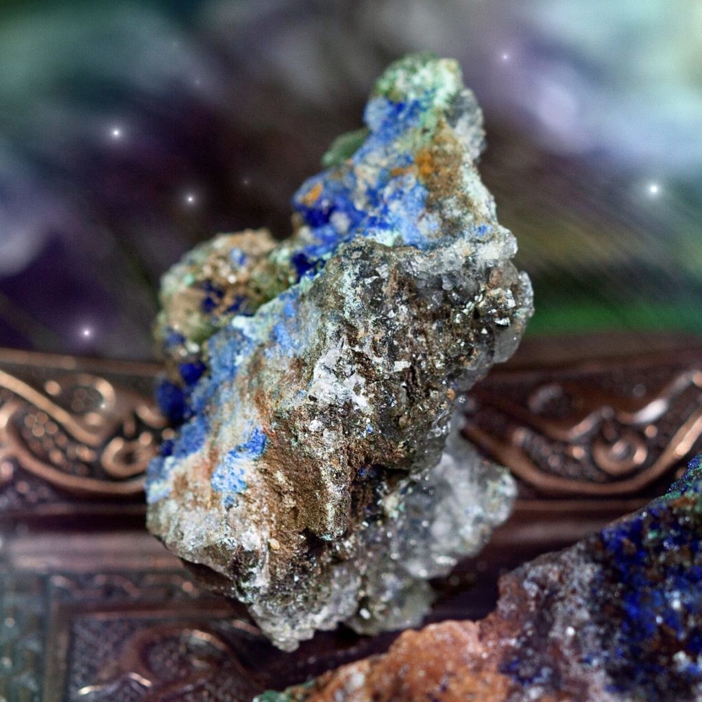 Greek Azurite with Selenite Priestess Stones for vision and feminine magic