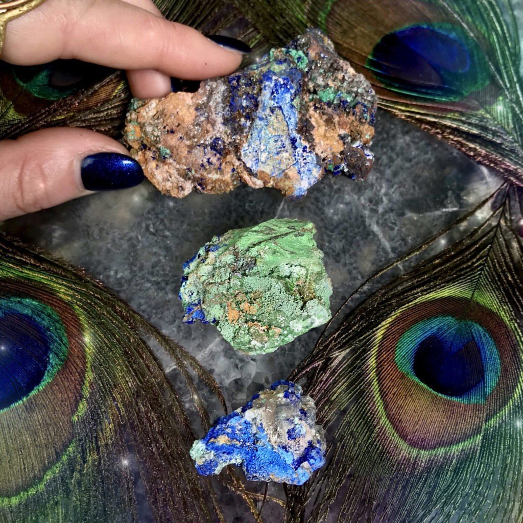 Greek Azurite with Selenite Priestess Stones for vision and feminine magic