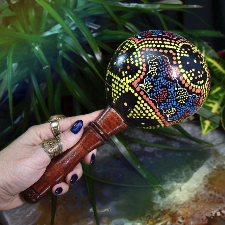 Indonesian Hand-Painted Coconut Rattles for ceremony and circles