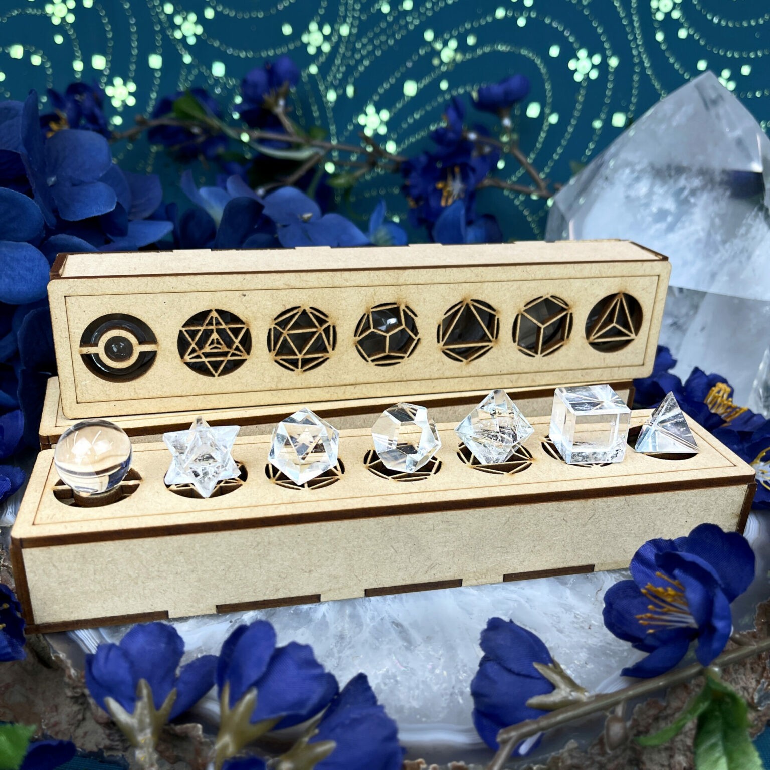 Sage Goddess Clear Quartz Sacred Geometry Set for universal awareness