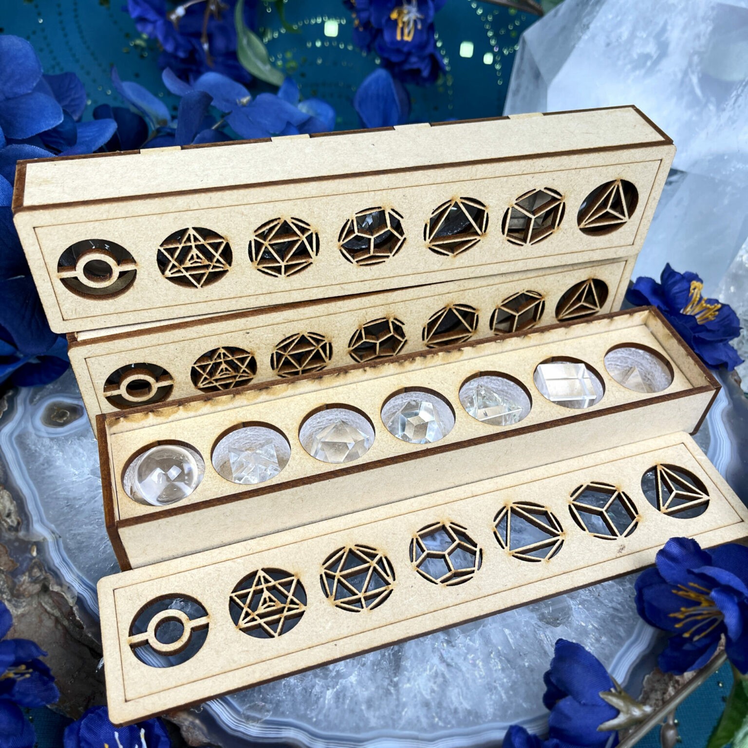 Sage Goddess Clear Quartz Sacred Geometry Set for universal awareness