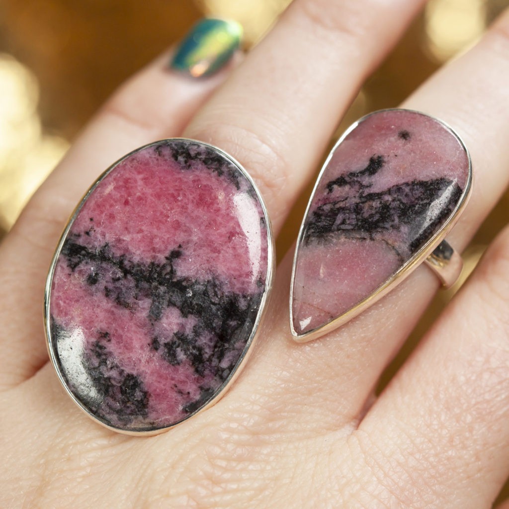 Gemstone Sale: Rhodonite Sterling Silver Adjustable Ring