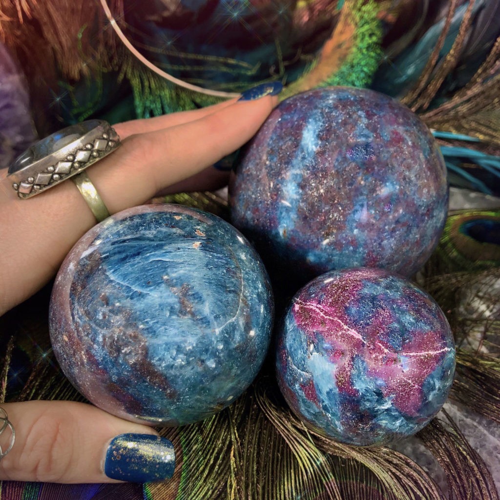 Ruby Kyanite Spheres with Metatron's Cube Sphere Stand