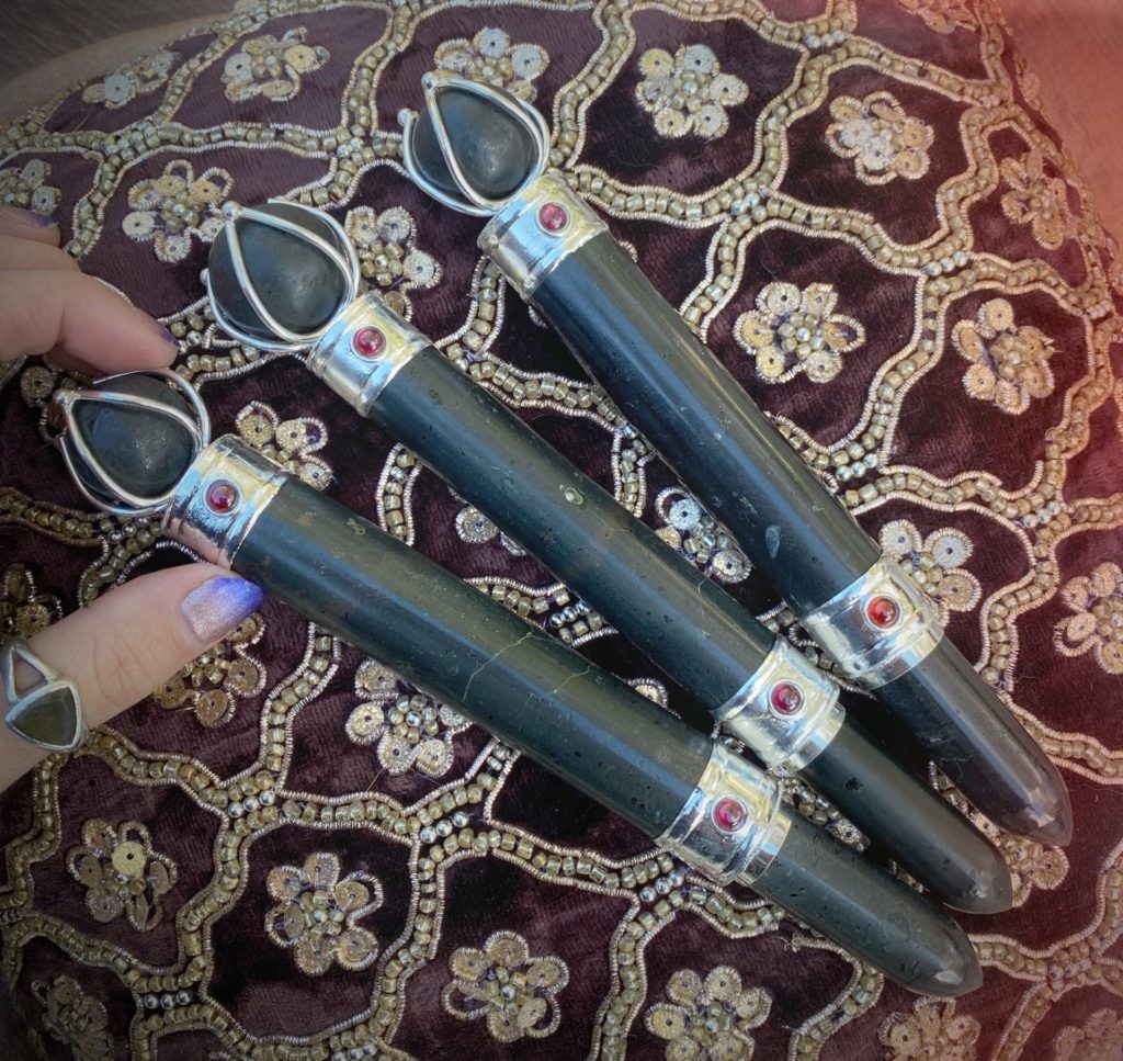 Black Tourmaline and Garnet Priestess Protection Wands for wisdom