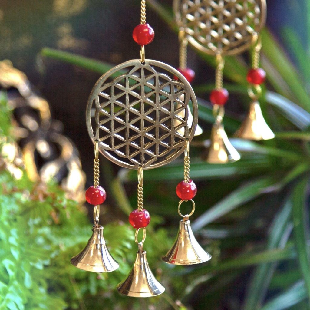 Brass Flower of Life Chimes for oneness, creative energy, and clearing