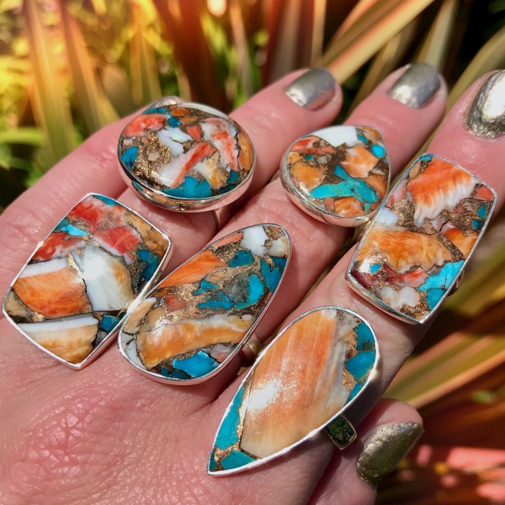 Spiny Oyster Turquoise Adjustable Rings for empowered conversations