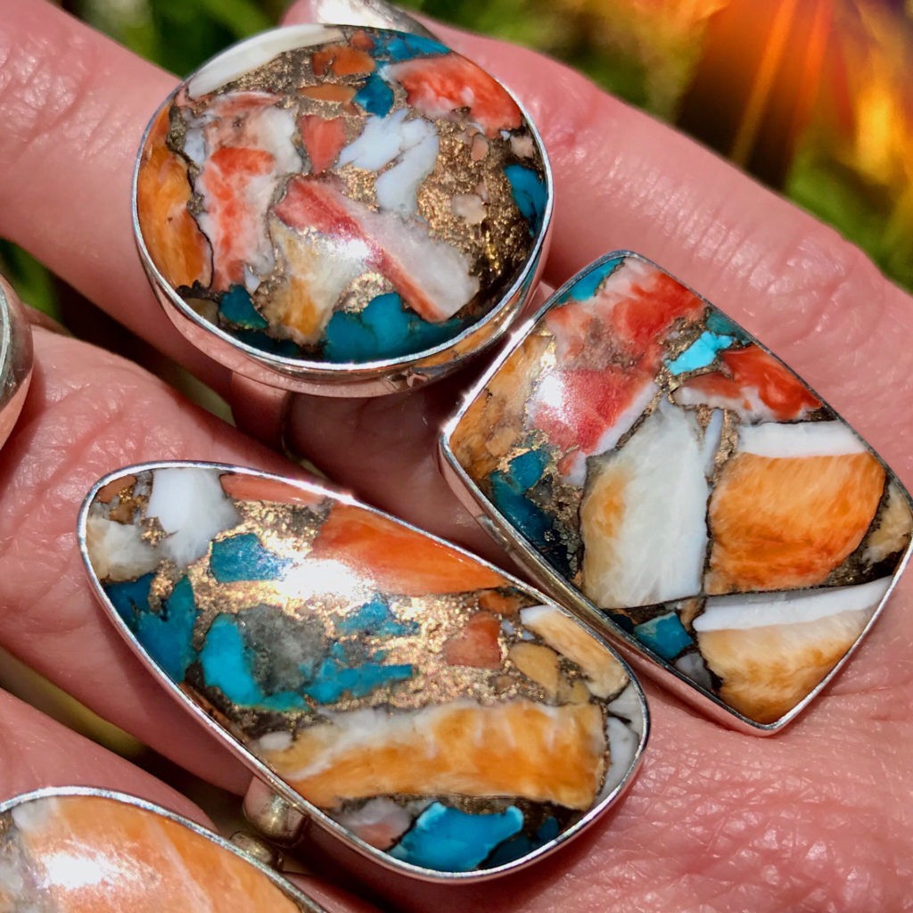 Spiny Oyster Turquoise Adjustable Rings for empowered conversations