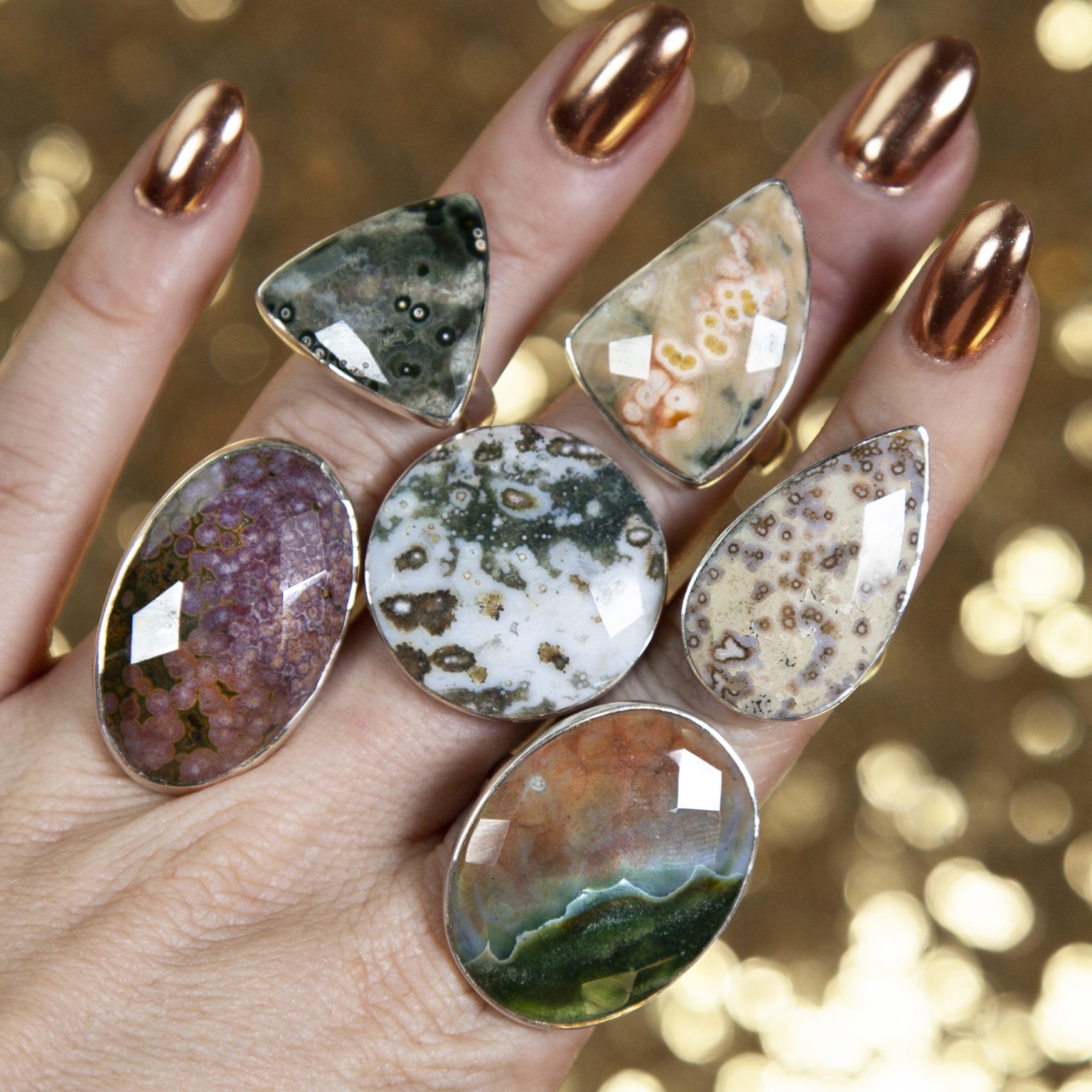 Gemstone Sale: Faceted Ocean Jasper Adjustable Rings