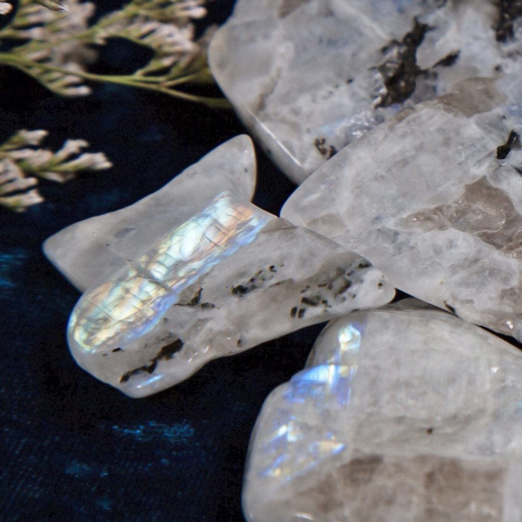 Rainbow Moonstone Lunar Goddess Slices for mystery and possibility