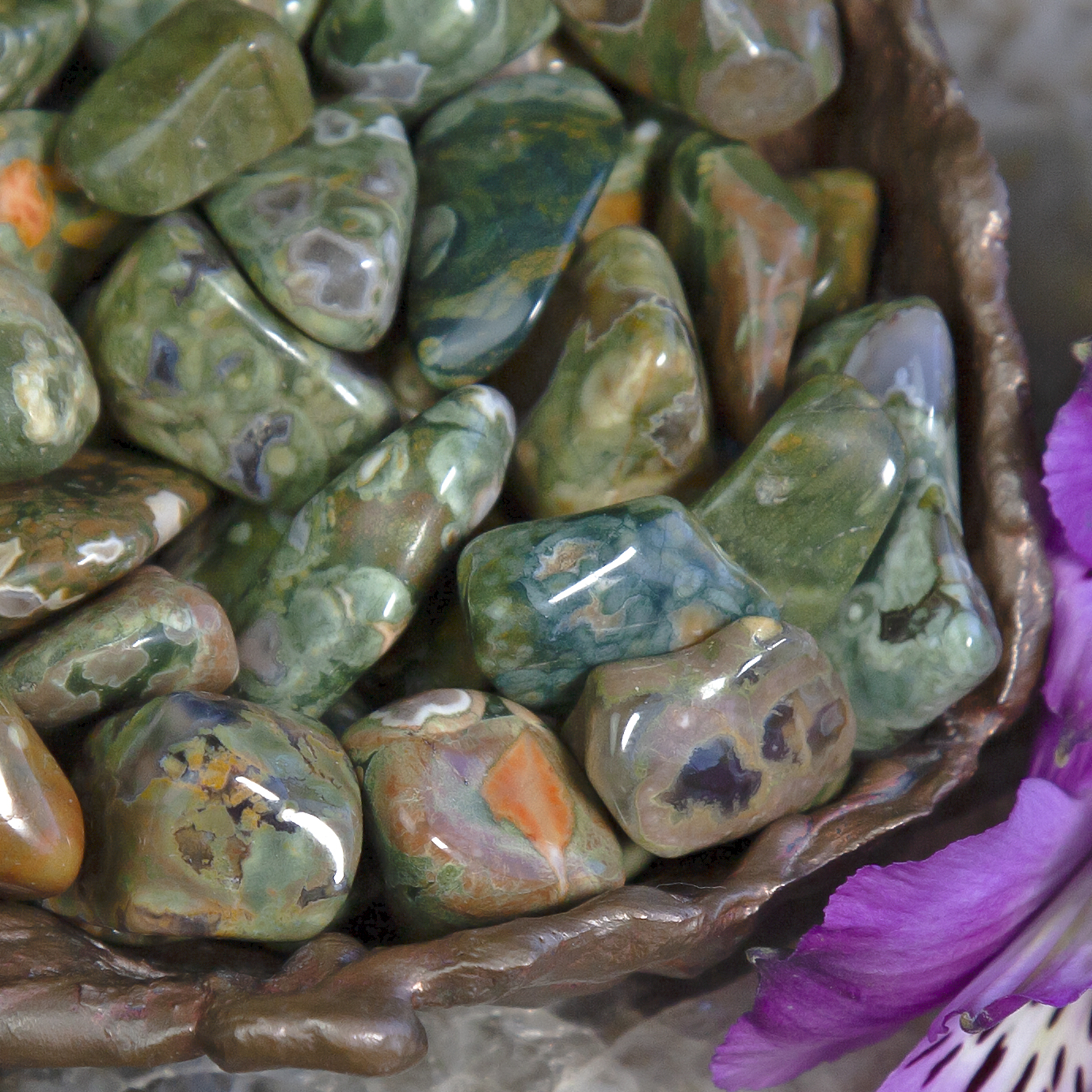 Gemstones kambaba jasper & rainforest rhyolite Tumble bundle; moss ...