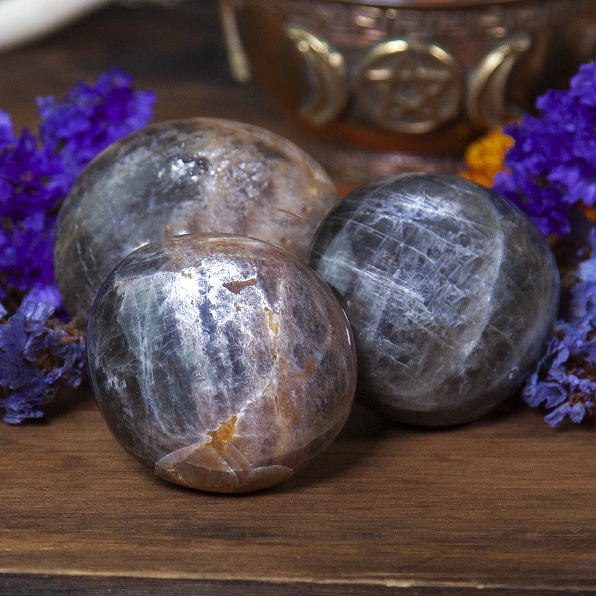 Black Moonstone Intention Setting Palm Stones for new beginnings