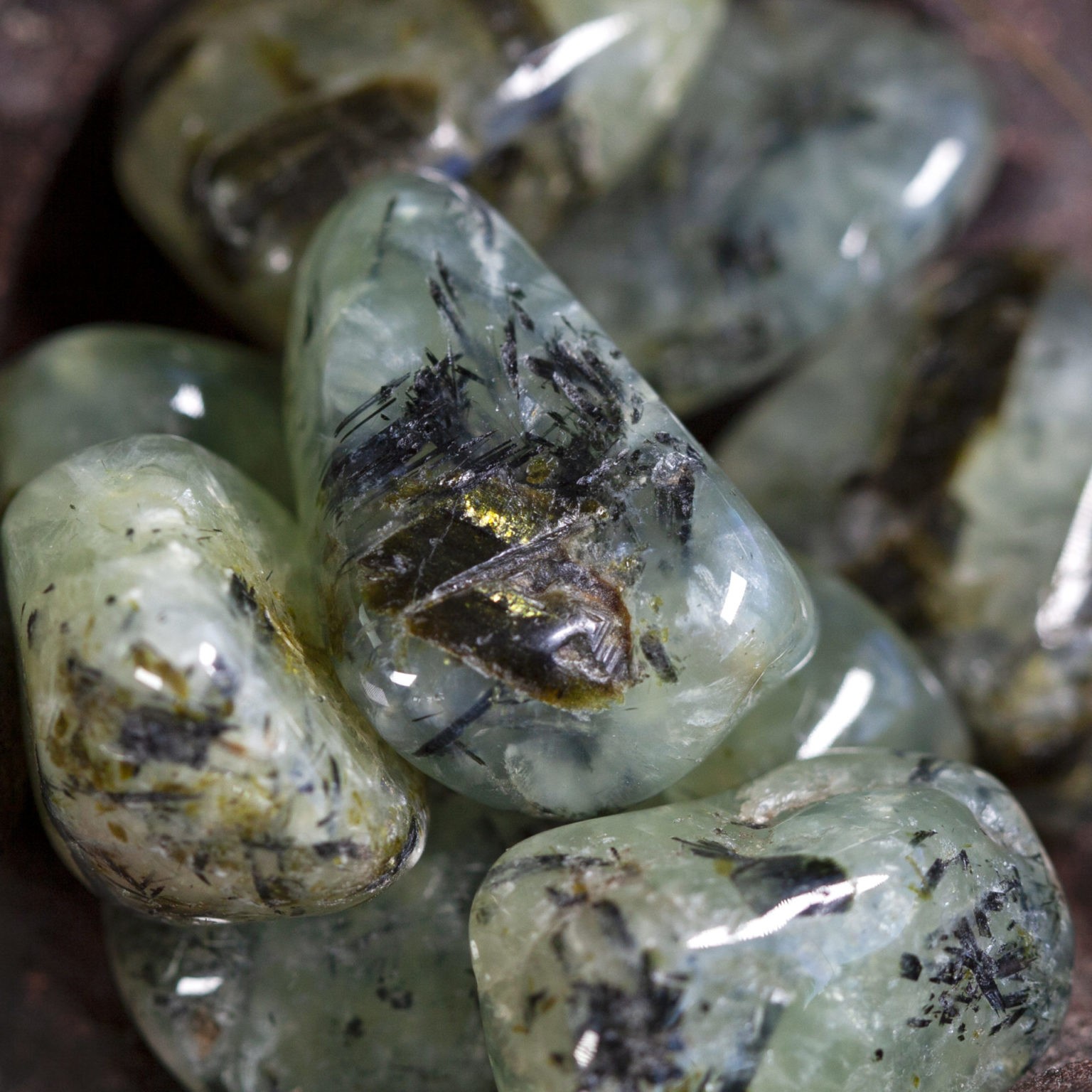 Sage Goddess Tumbled Prehnite with Epidote for healing and abundance