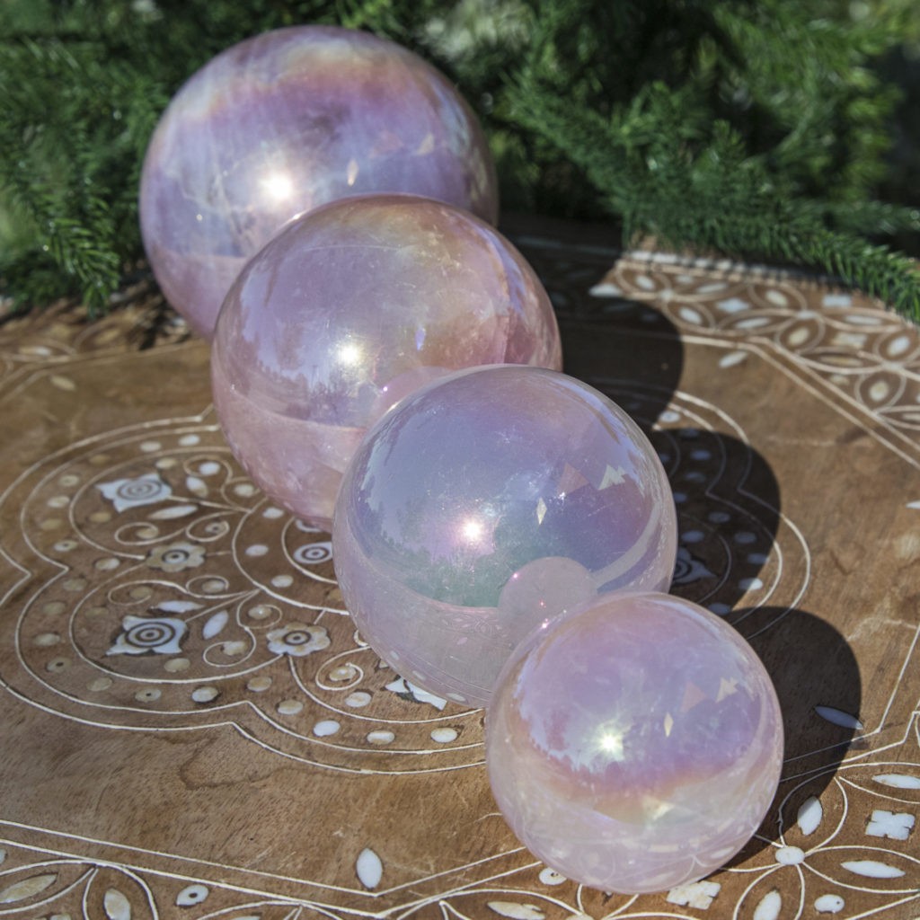 Angel Aura Rose Quartz Sphere for angelic connection and heart healing