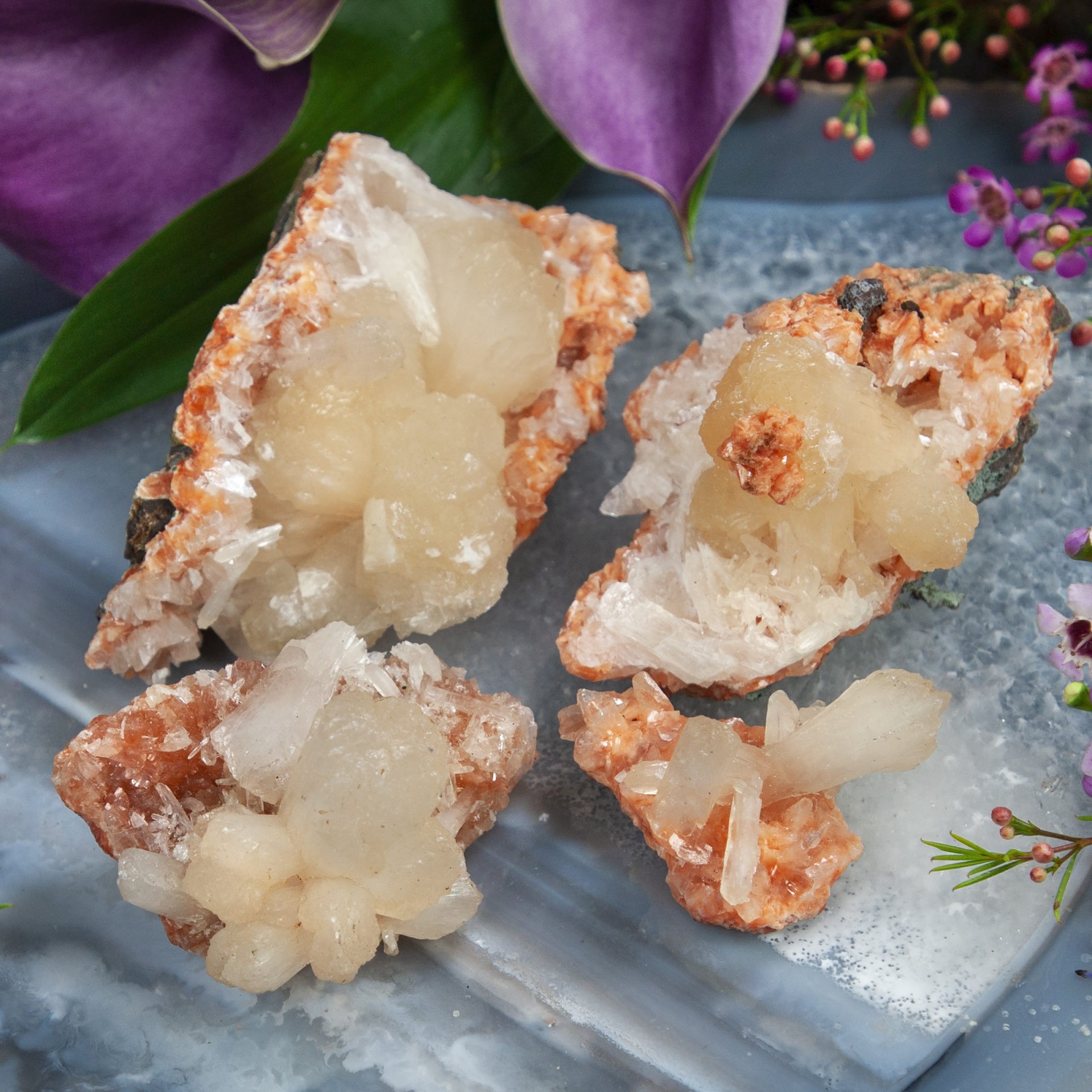 Red Heulandite with Stilbite for clear ancestral wisdom connection
