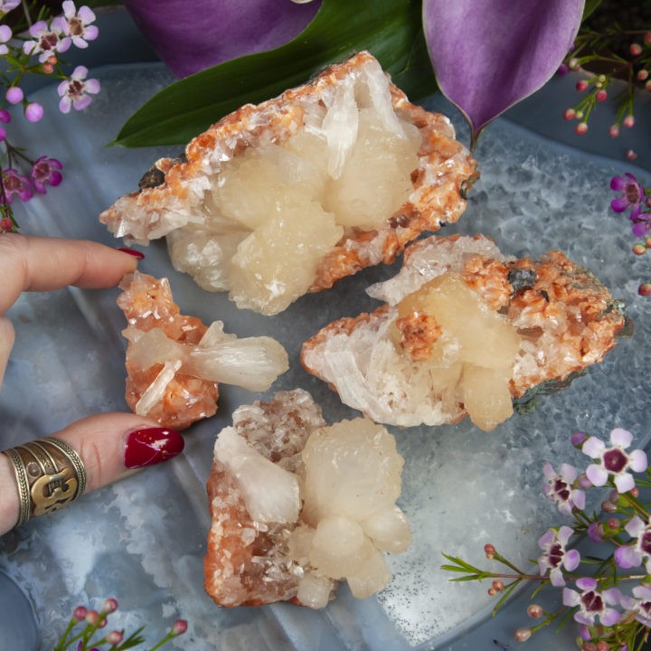 Red Heulandite with Stilbite for clear ancestral wisdom connection