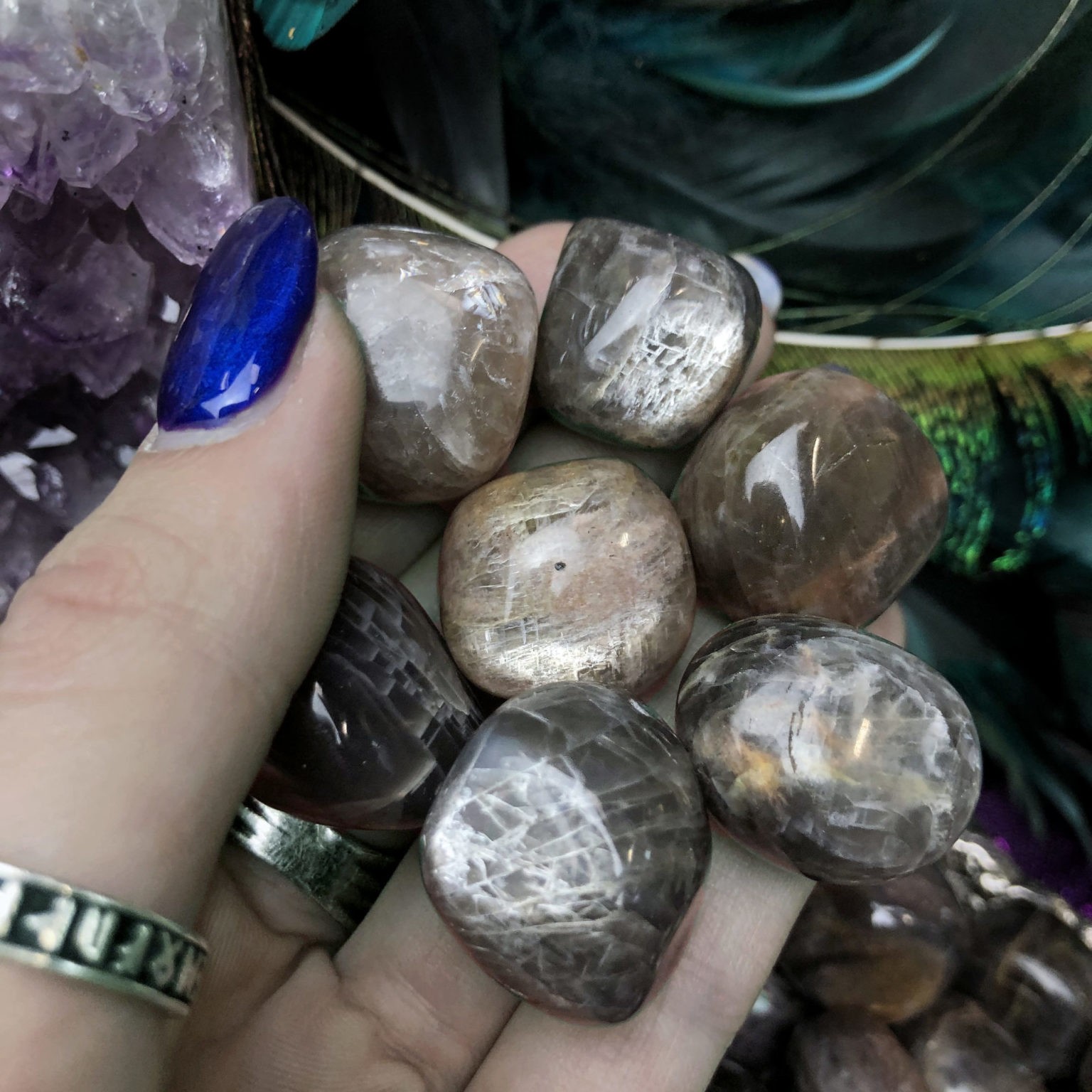 Tumbled Black Moonstone for new moon intentions - Sage Goddess