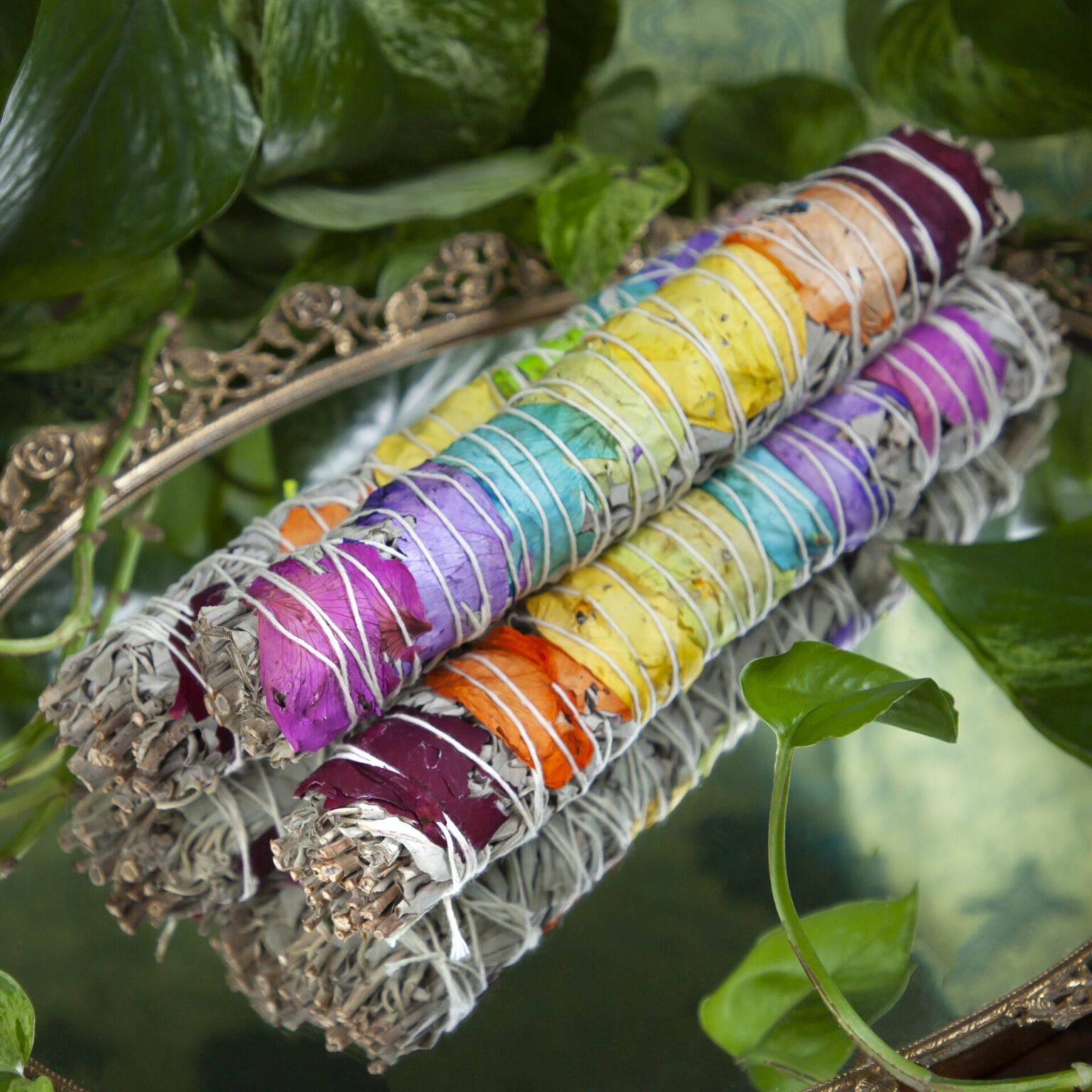 Rainbow Chakra Rose and Sage Smudge Bundle