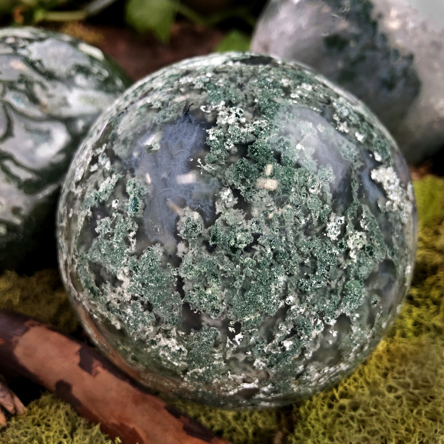 Moss Agate Mother Earth Sphere for grounding and healing
