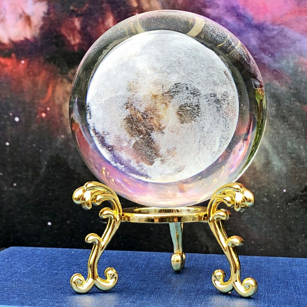Sage Goddess 3D Floating Moon Glass Sphere with Stand