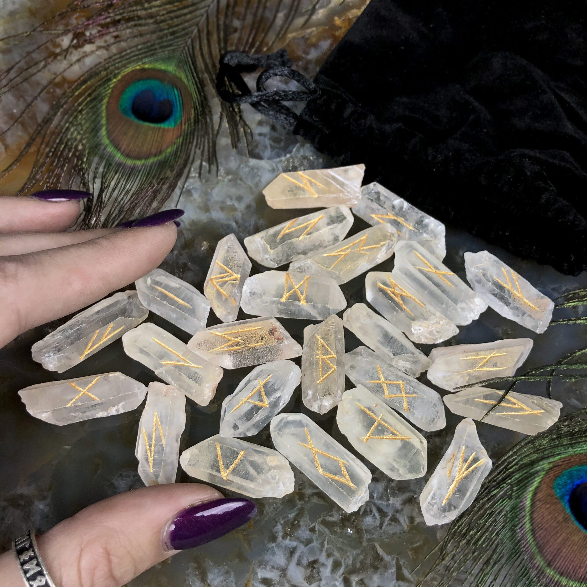 Sage Goddess Clear Quartz Point Magical Rune Set for divining guidance