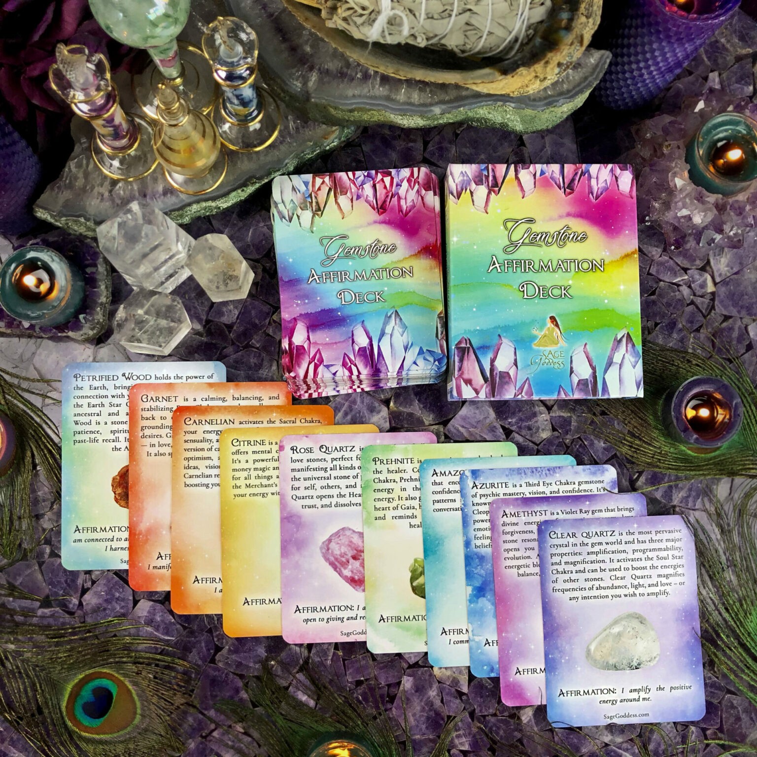 Gemstone Affirmation Oracle Card Deck for divination - Sage Goddess