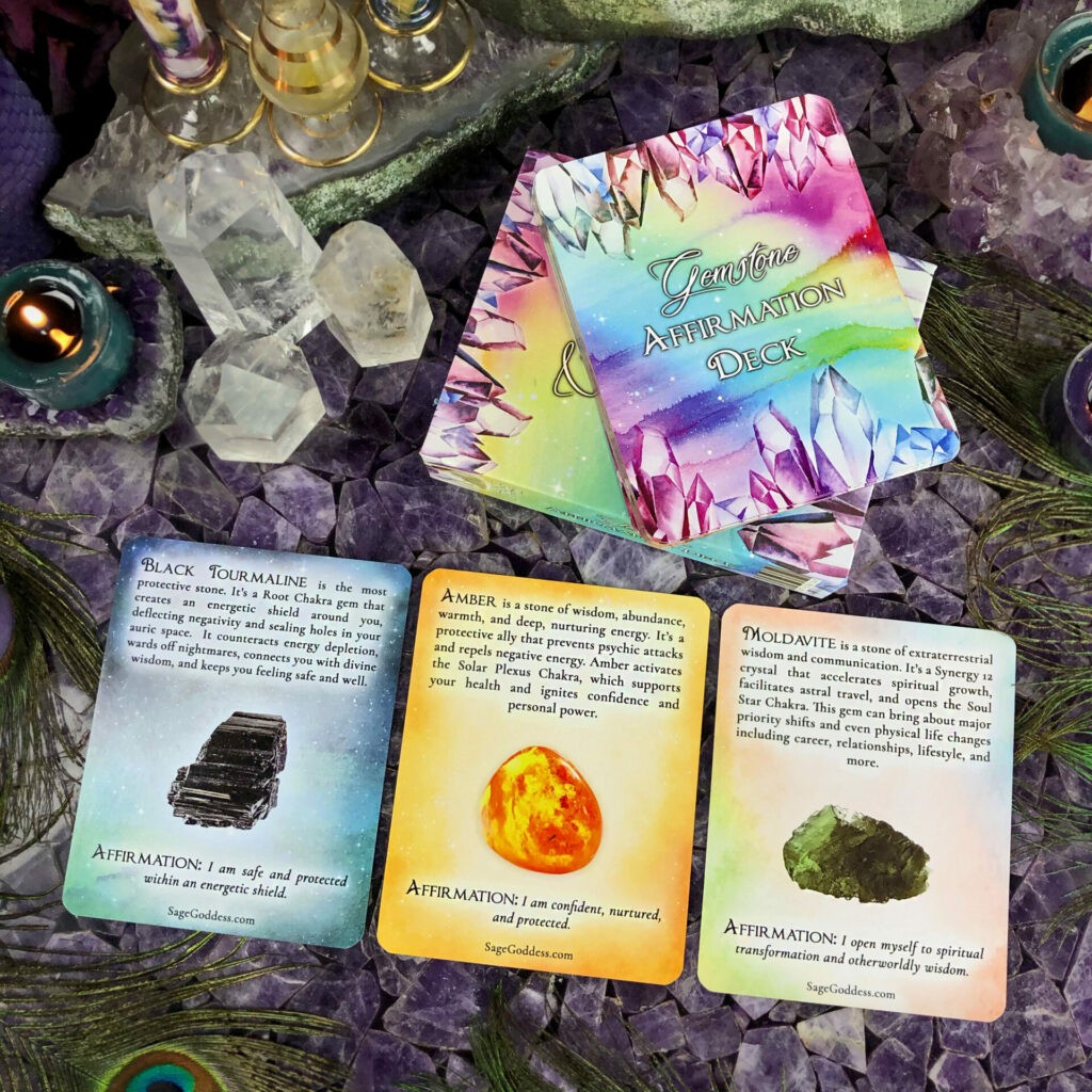 Gemstone Affirmation Oracle Card Deck for divination - Sage Goddess