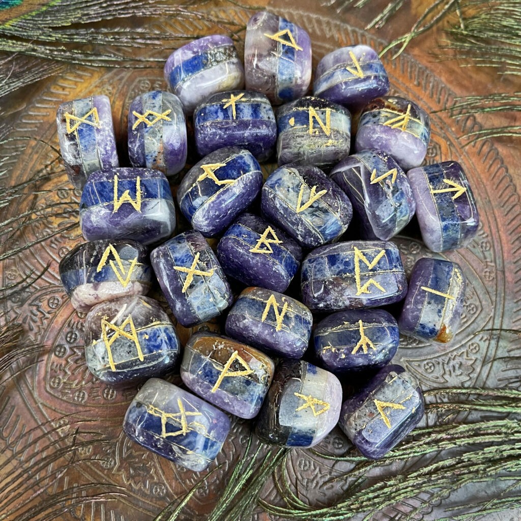Sage Goddess Lepidolite, Sodalite, and Amethyst Peace Rune Set