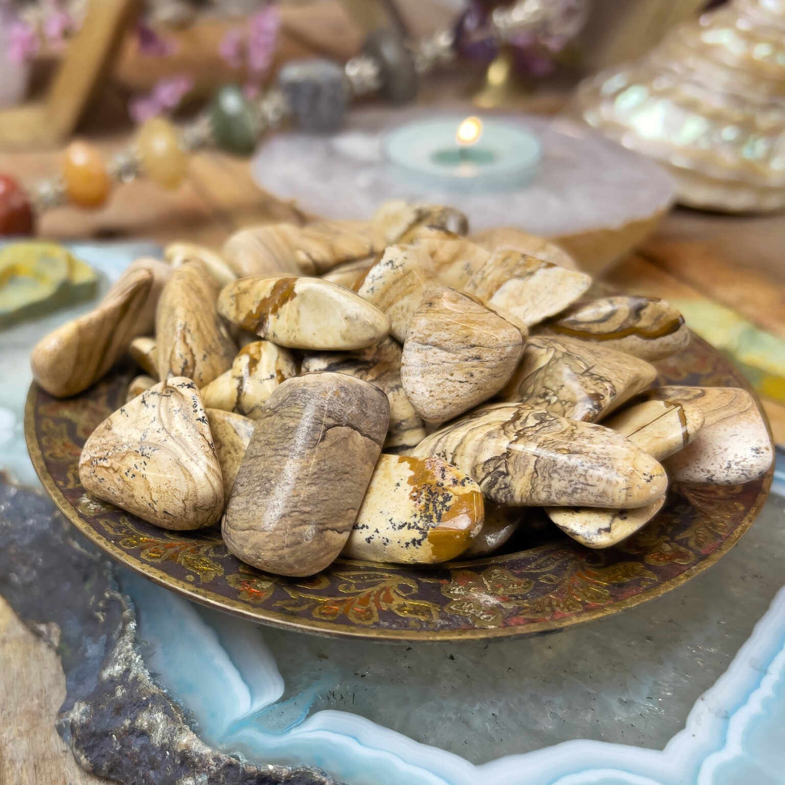 Sage Goddess Tumbled Picture Jasper for an open mind and possibilities