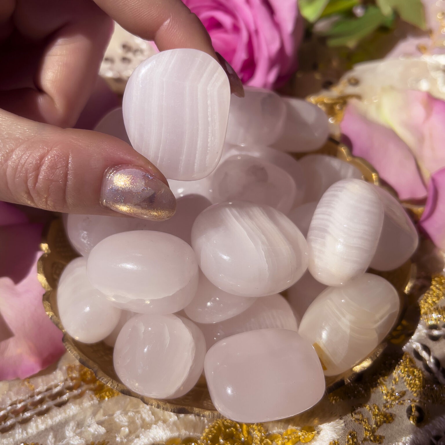 Sage Goddess Tumbled Pink Mangano Calcite for heart healing