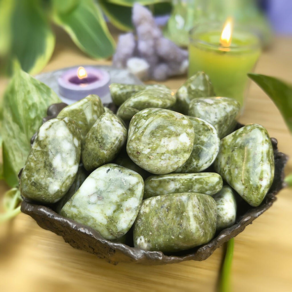 Tumbled Snowflake Epidote for grounded manifestation - Sage Goddess