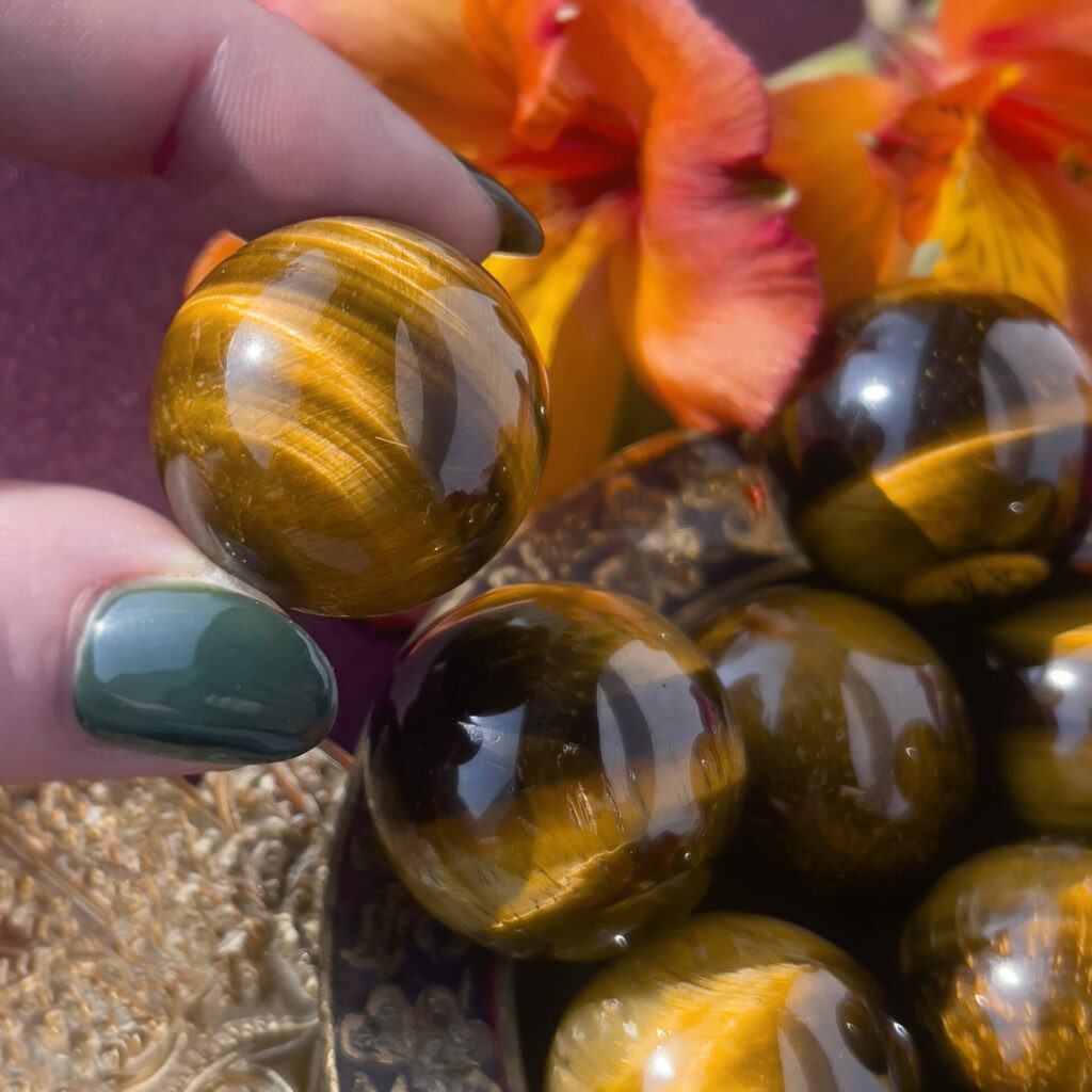 Sage Goddess Mini Tiger's Eye Empowerment Sphere for confidence