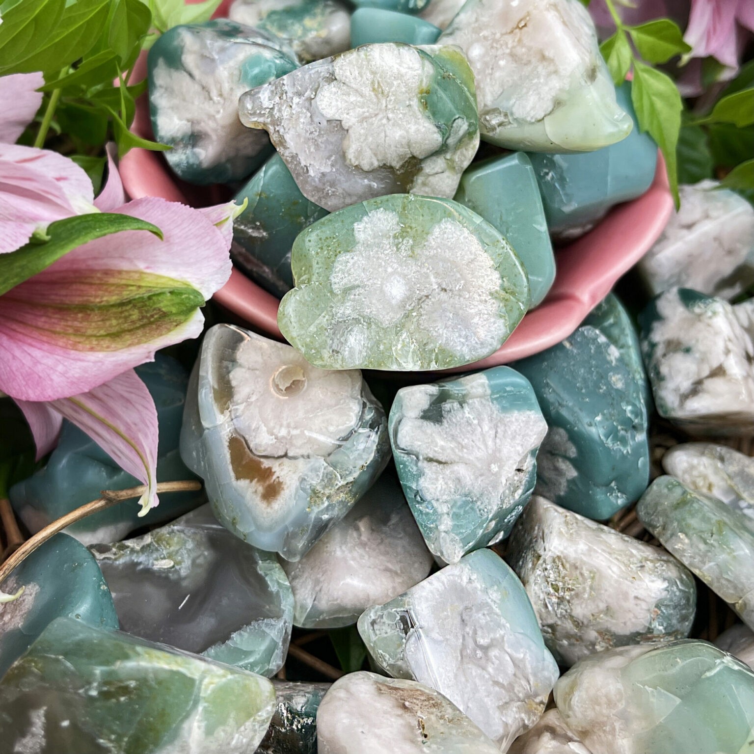 Sage Goddess Small Tumbled Green Flower Agate for healing