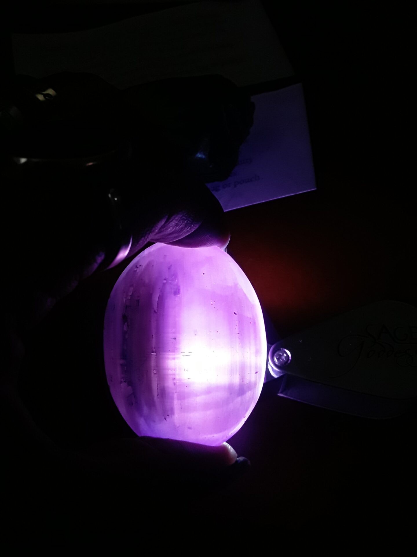 Sage Goddess Peaceful Purple Aura Selenite Palm Stone for serenity