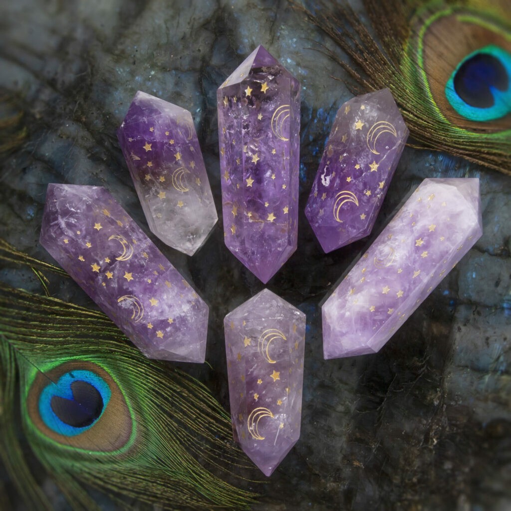 Sage Goddess Double-Terminated Amethyst Moon and Stars Wand