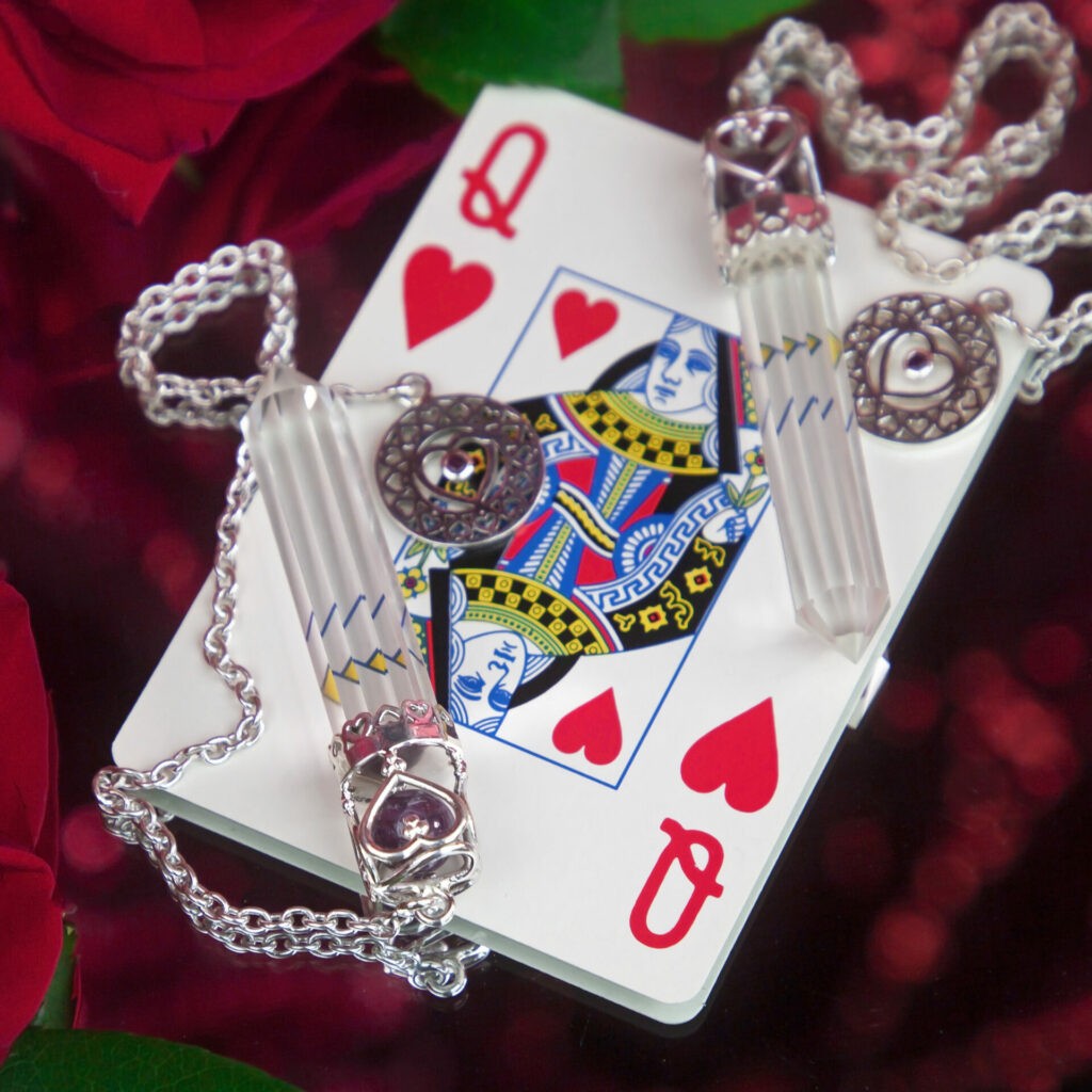 Sage Goddess Queen of Hearts Clear Quartz and Ruby Pendulum