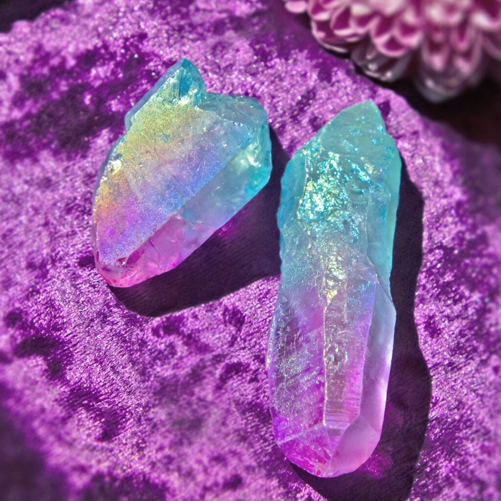 Sage Goddess Blue and Pink Aura Quartz Point to speak from the heart
