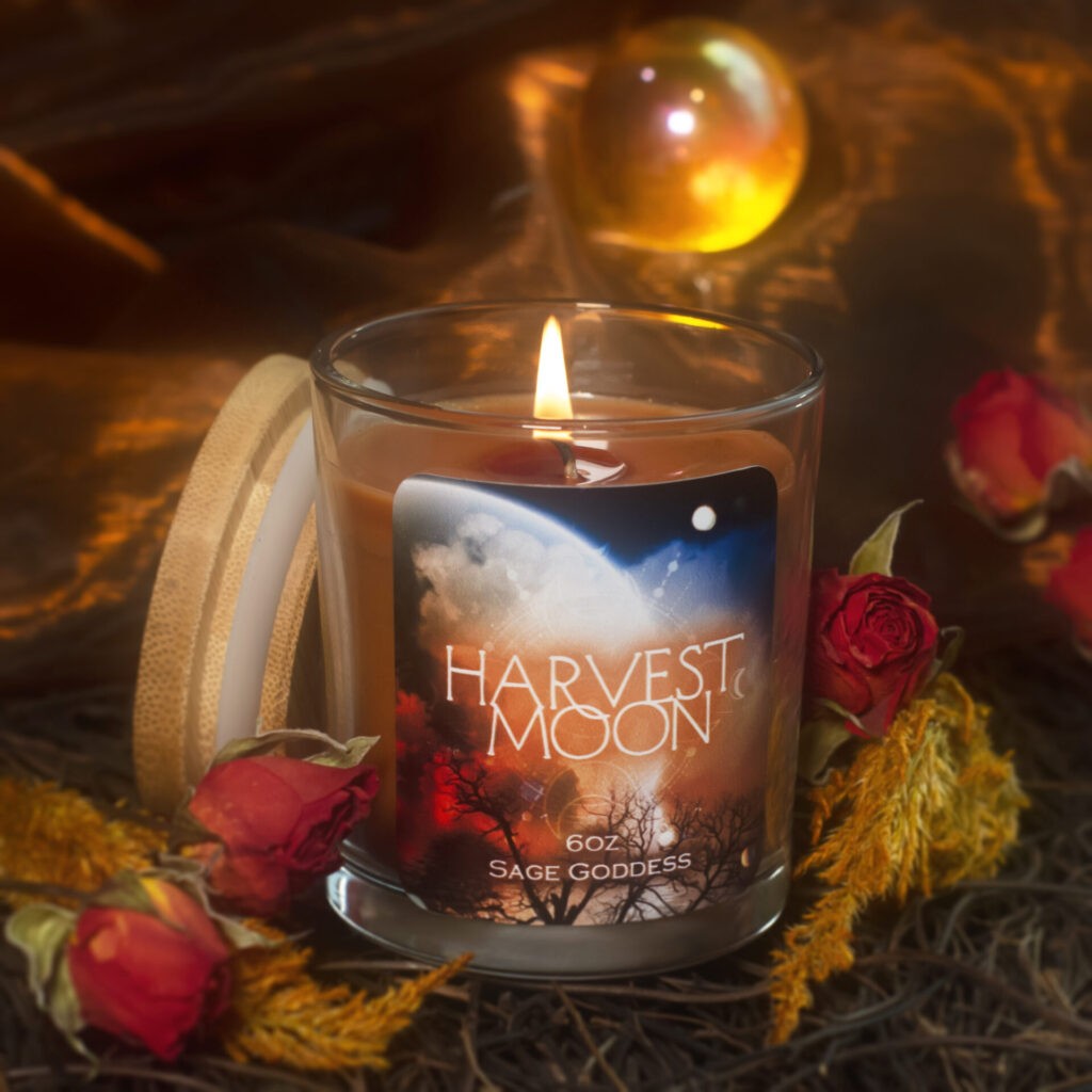 Sage Goddess Harvest Moon Intention Candle for gratitude and reflection
