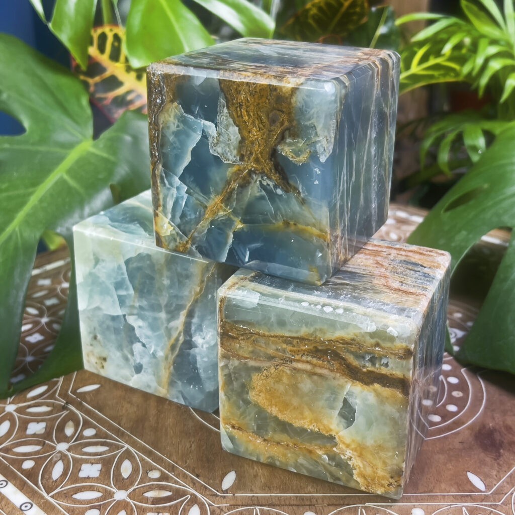 Lemurian Blue Calcite Emotional Healing Cube - Sage Goddess